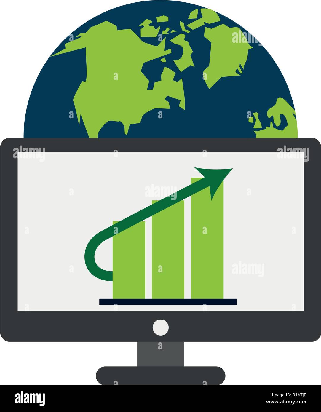 Profits around world graph on computer screen vector illustration ...