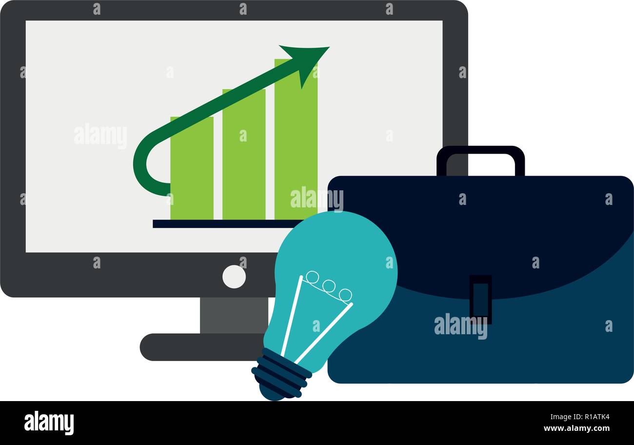Profit graph on computer screen with briefcase and idea vector ...
