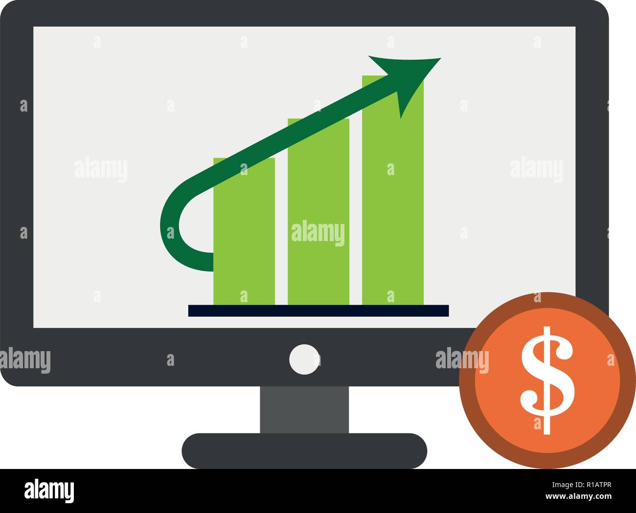 Profit graph on computer screen with money symbol vector illustration ...
