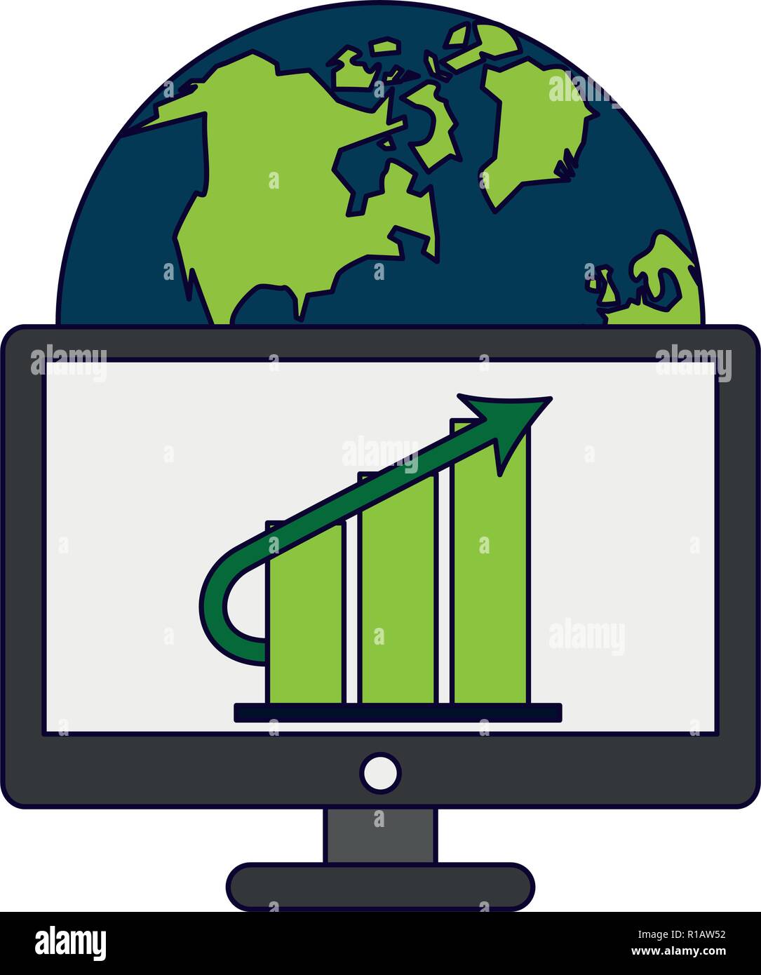 Profits around world graph on computer screen vector illustration ...