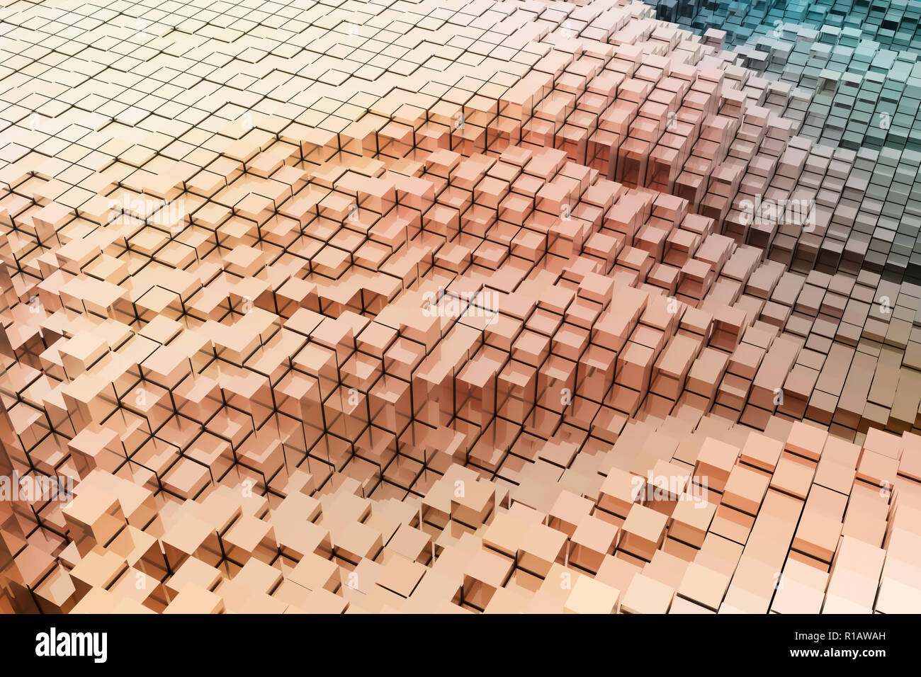 Colorful 3D rendering. Shape composition, geometric structure blocks ...