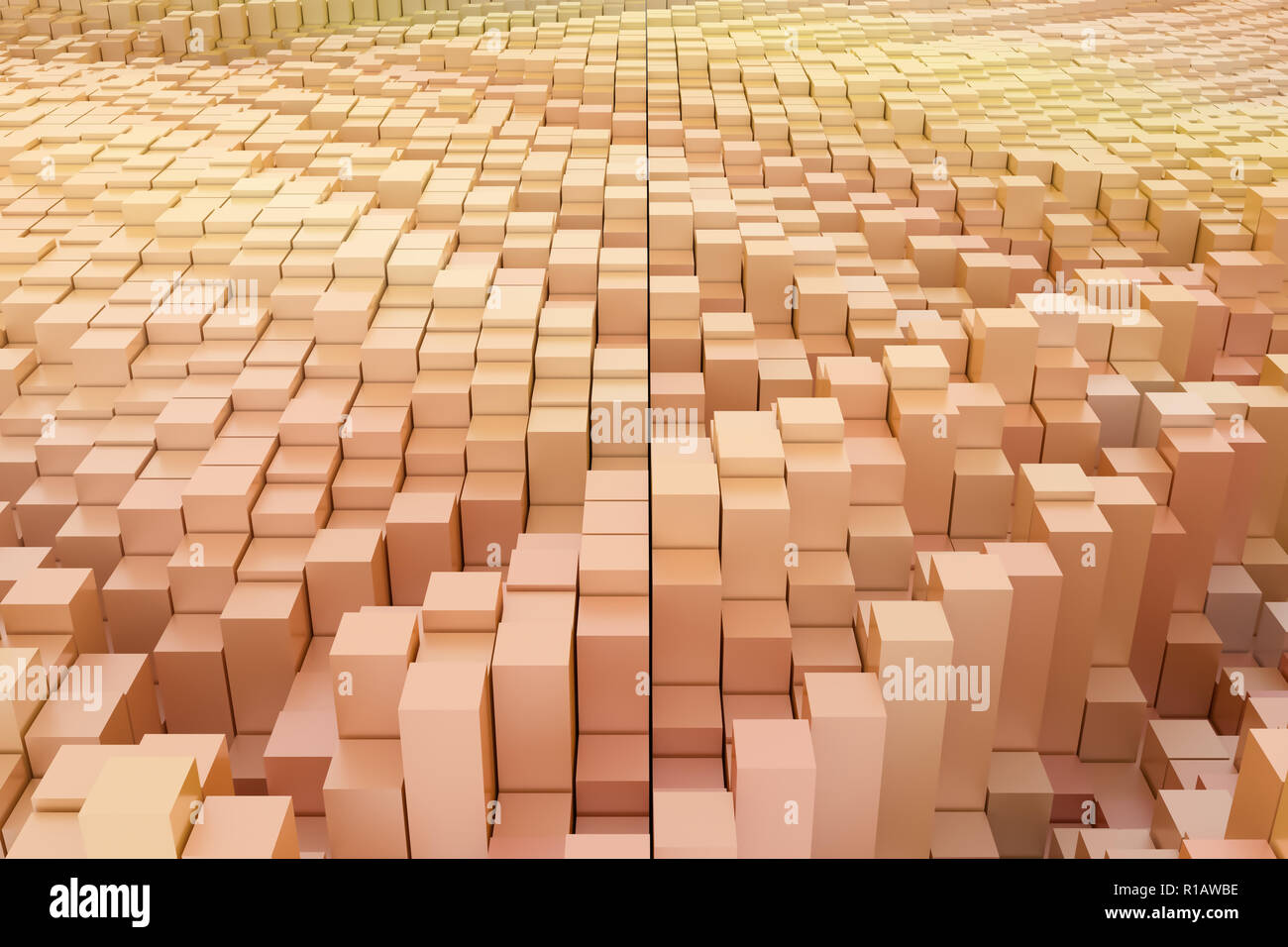 Colorful 3D rendering. Blocks, geometric structure, shape composition ...