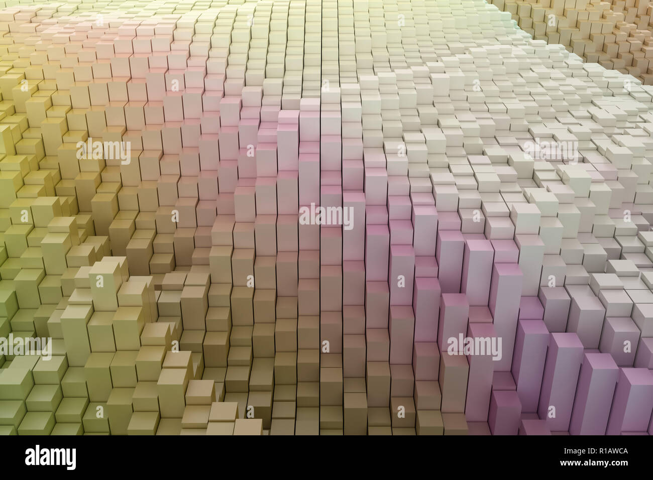 Colorful 3D rendering. Blocks, geometric structure, shape composition ...