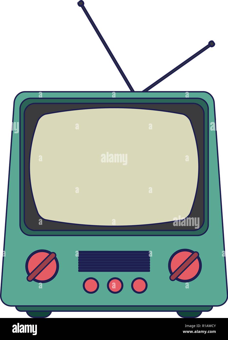 old vintage television isolated blue lines vector illustration graphic ...