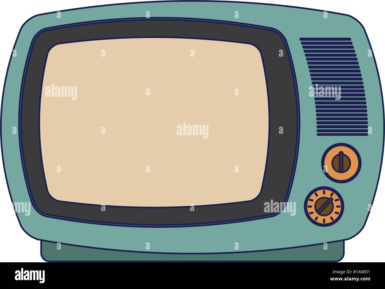 old vintage television isolated blue lines vector illustration graphic ...