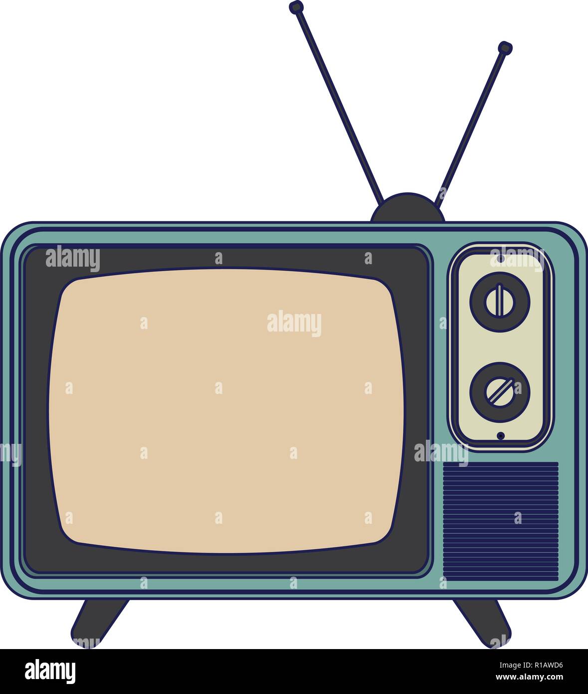 old vintage television isolated blue lines vector illustration graphic ...