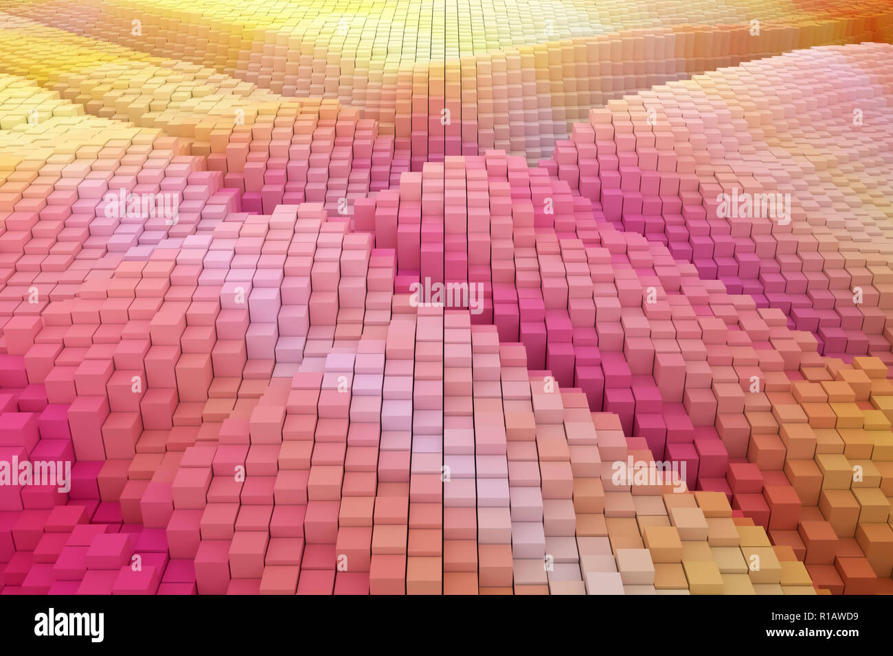 Colorful 3D rendering. Shape composition, blocks, geometric structure ...