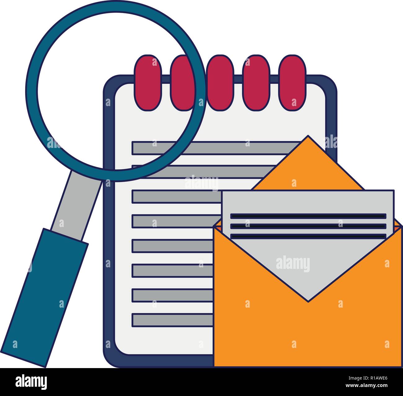Email and clipboard with magnifying glass blue lines vector ...