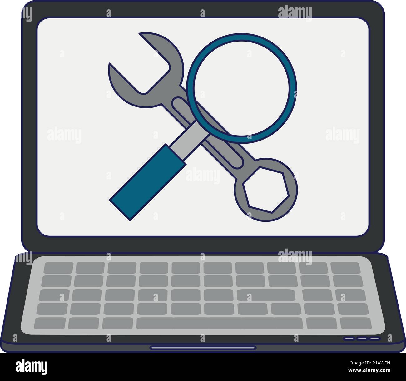Laptop technical support symbol blue lines vector illustration graphic ...