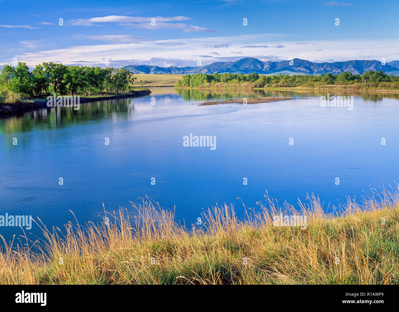 missouri river below the adel mountains near ulm, montana Stock Photo ...