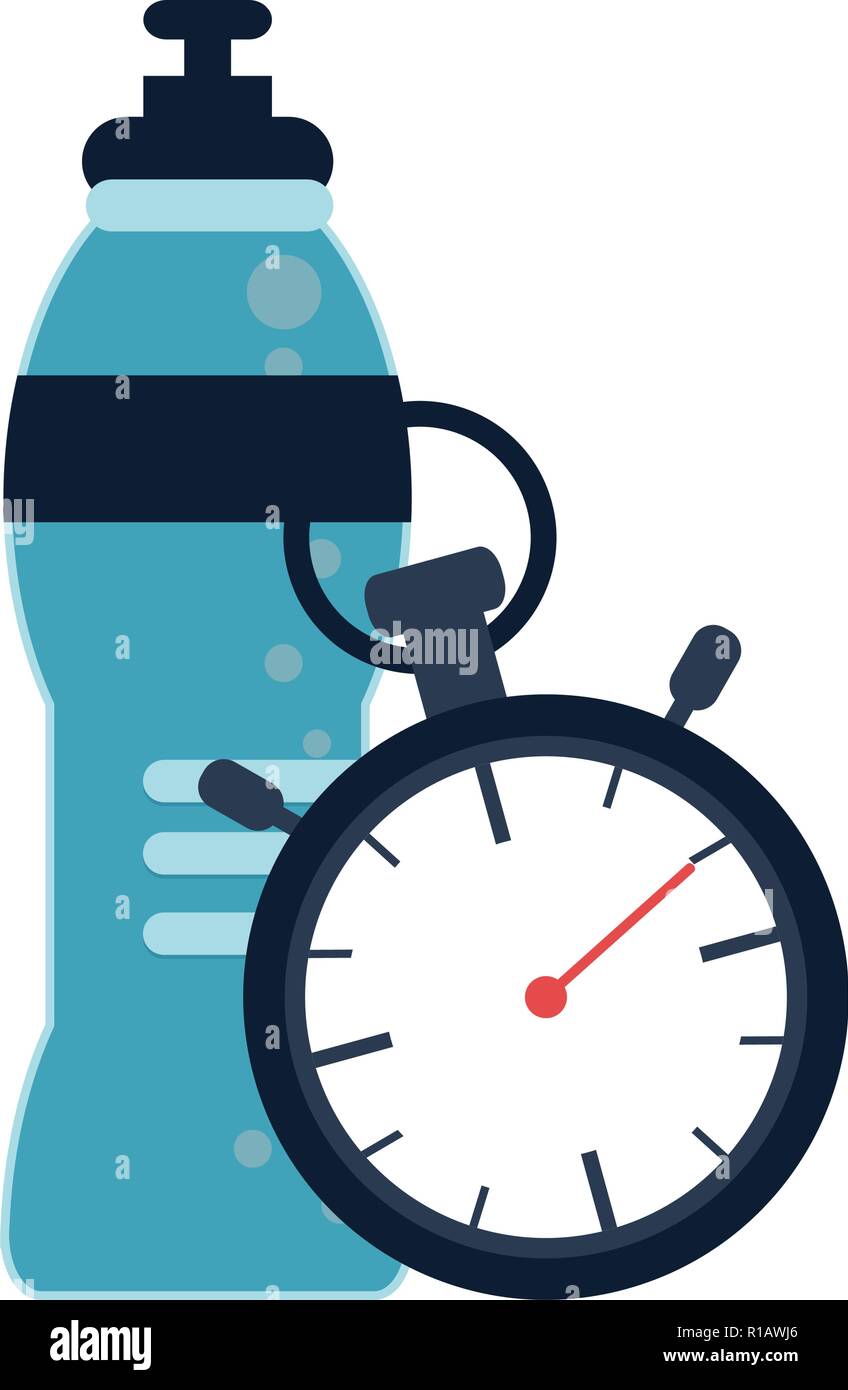 Gym timer and water bottle equipment and elements vector illustration ...
