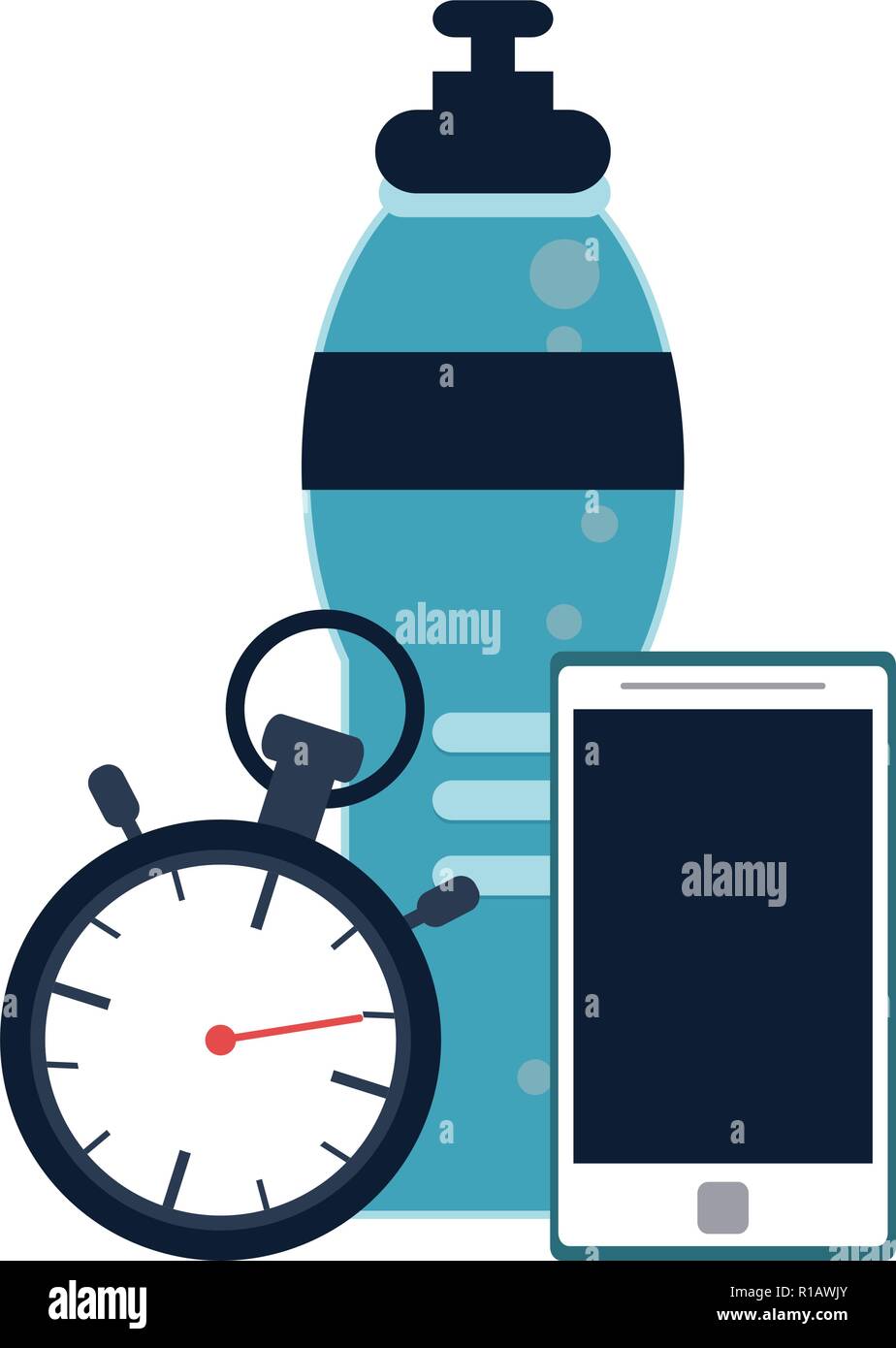 Gym water bottle timer and smartphone equipment and elements vector ...