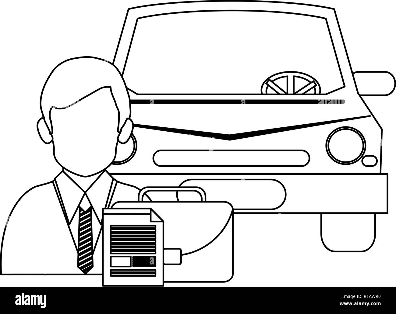 Businessman cars seller avatar symbol in black and white vector ...
