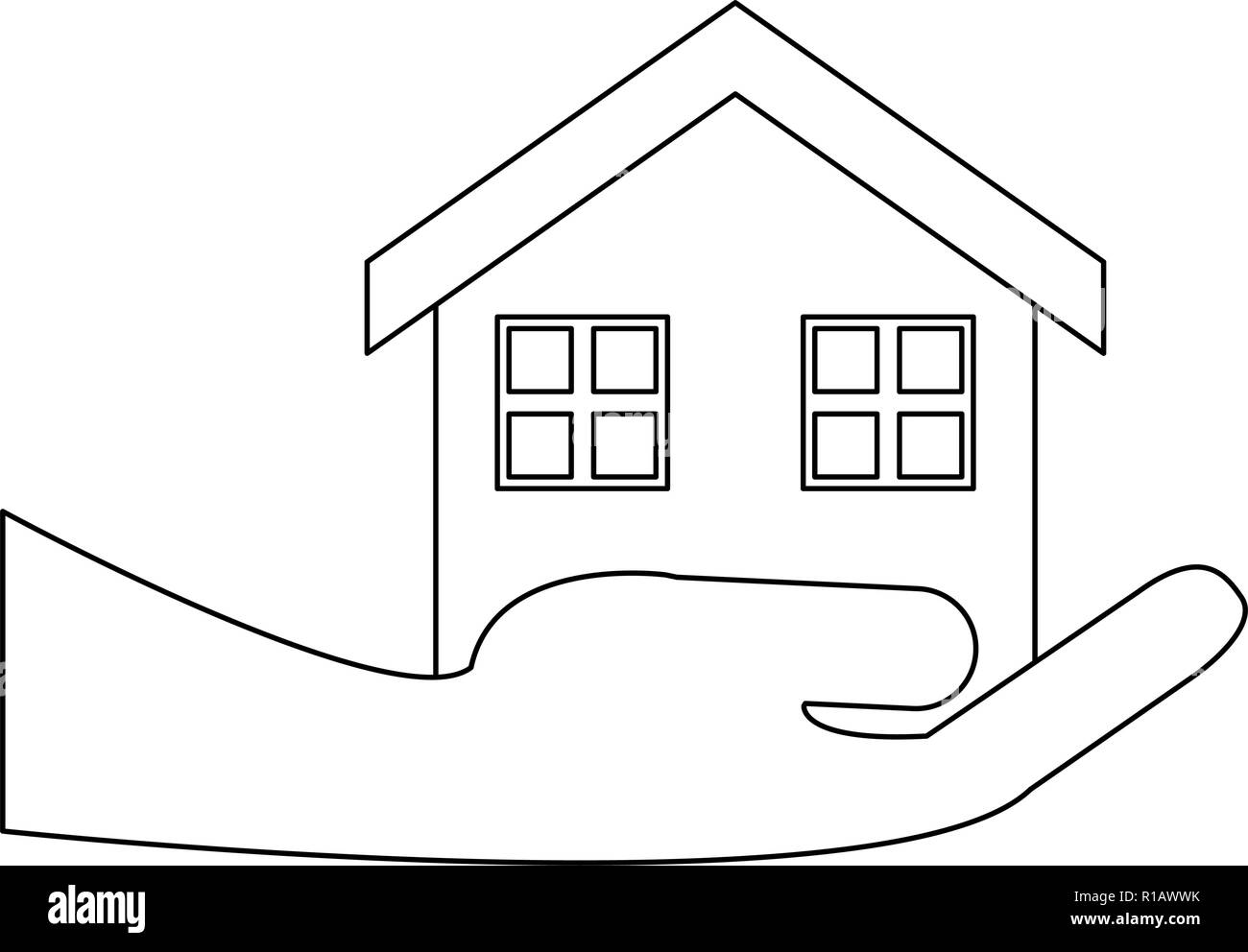 Hand holding real estate in black and white vector illustration graphic ...