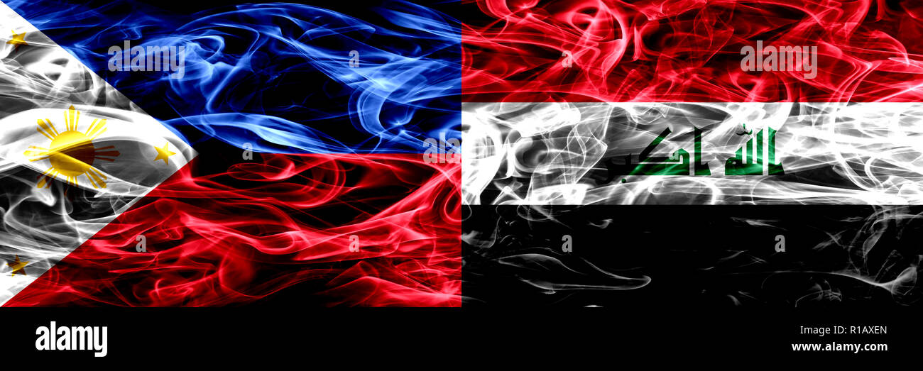 Philippines vs Iraq, Iraqi smoke flags placed side by side. Thick ...