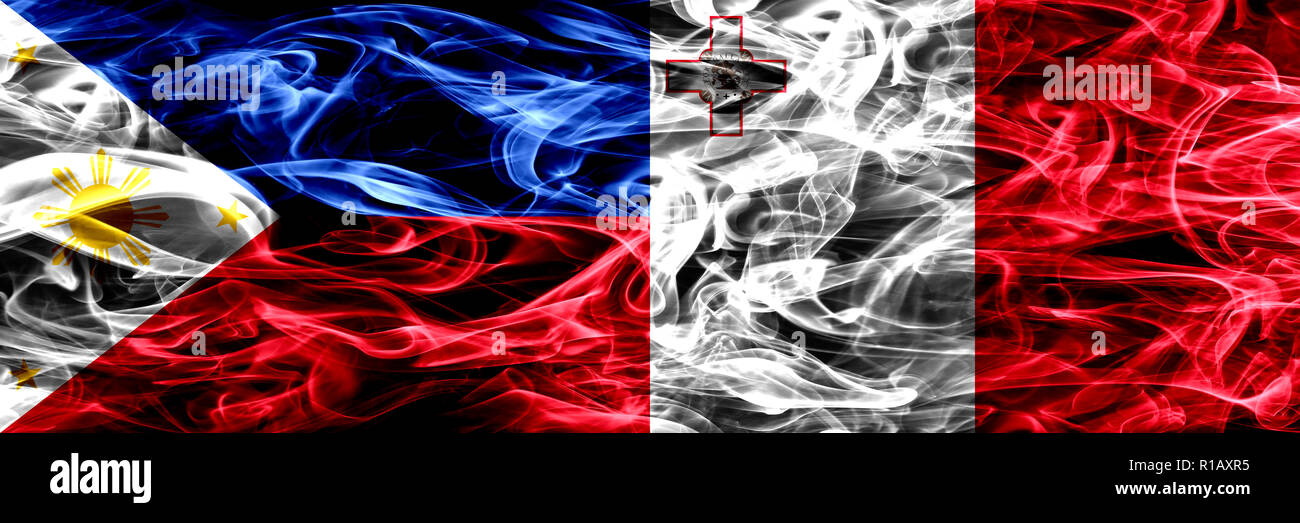 Philippines vs Malta, Maltese smoke flags placed side by side. Thick ...