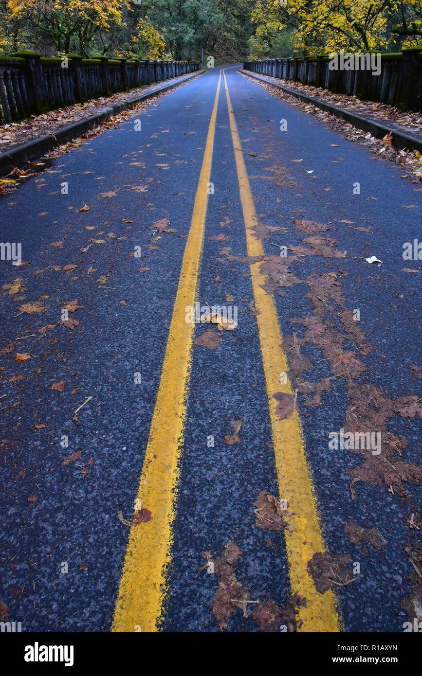 Road centerline looking across an old bridge Stock Photo - Alamy
