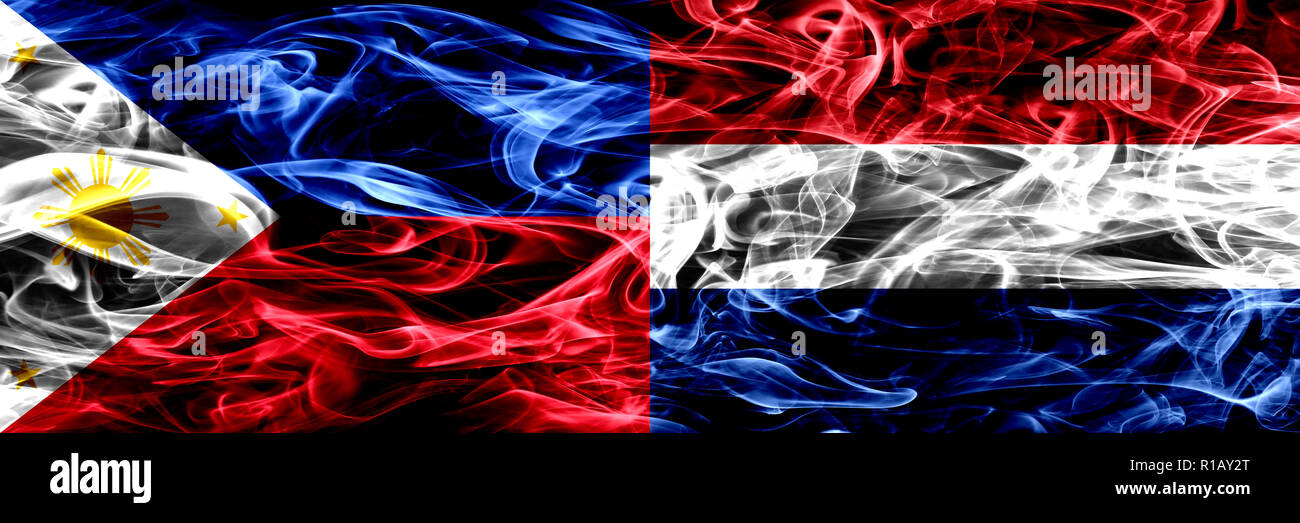Philippines vs Netherlands, Dutch smoke flags placed side by side ...