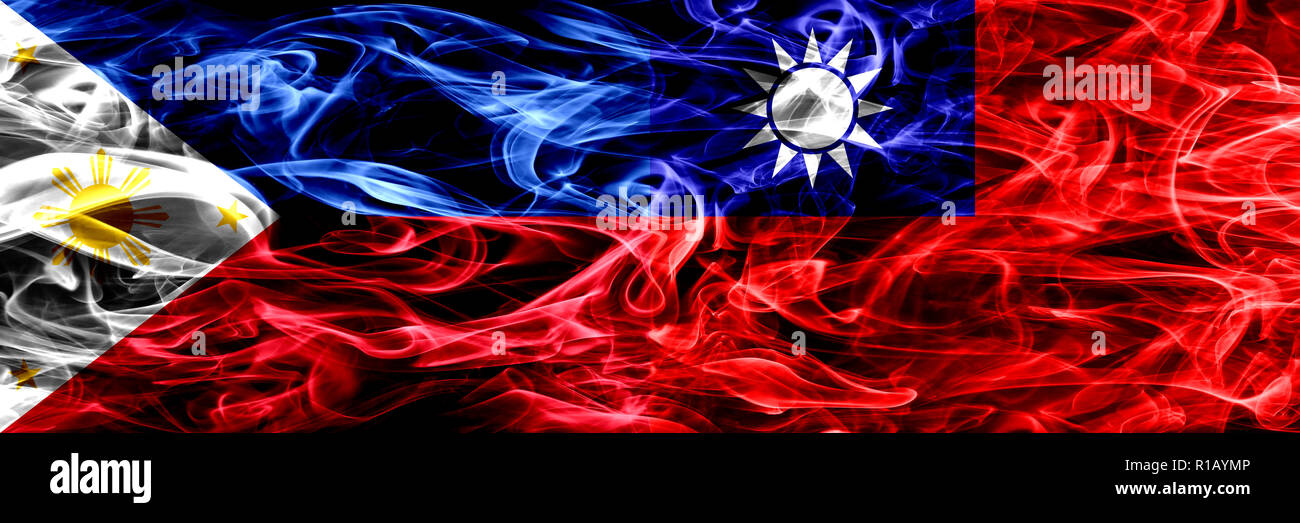 Philippines vs Taiwan, Taiwanese smoke flags placed side by side. Thick ...