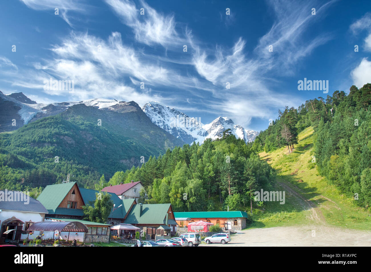 Cheget village in the summer, the Caucasus mountains Stock Photo - Alamy