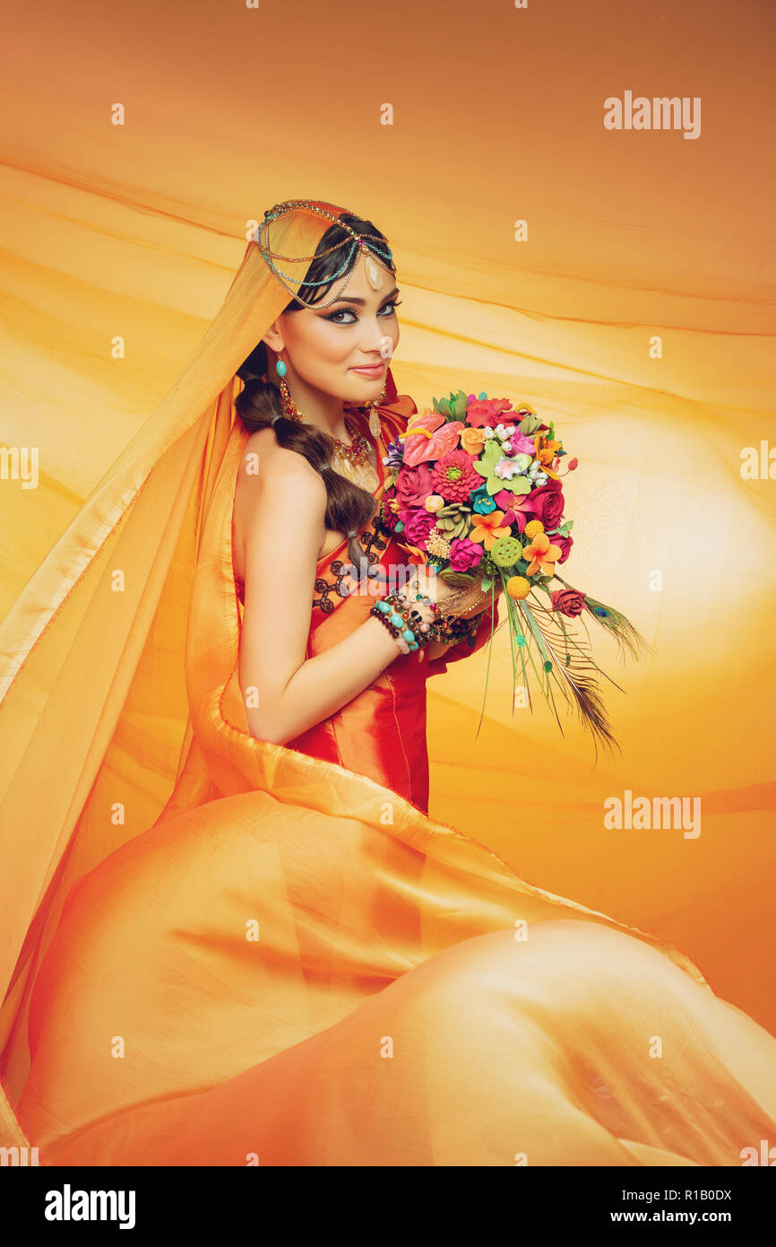 beautiful arabic style bride in ethnic clothes Stock Photo - Alamy