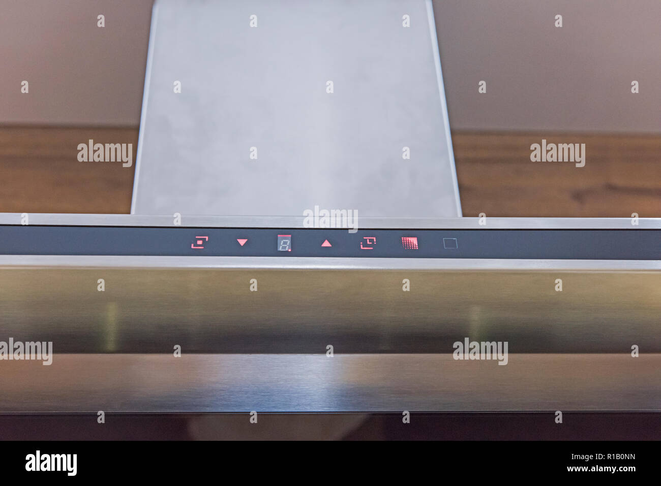 Interior design decor of modern kitchen showing extractor fan appliance ...