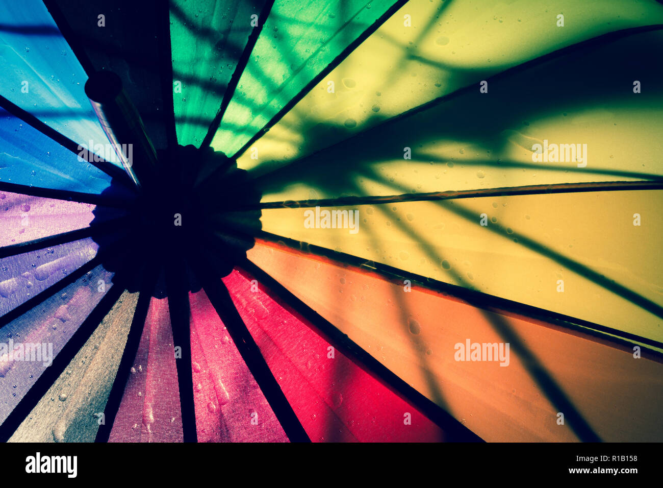 Multi-colored colorful umbrella with all colors of the rainbow with ...