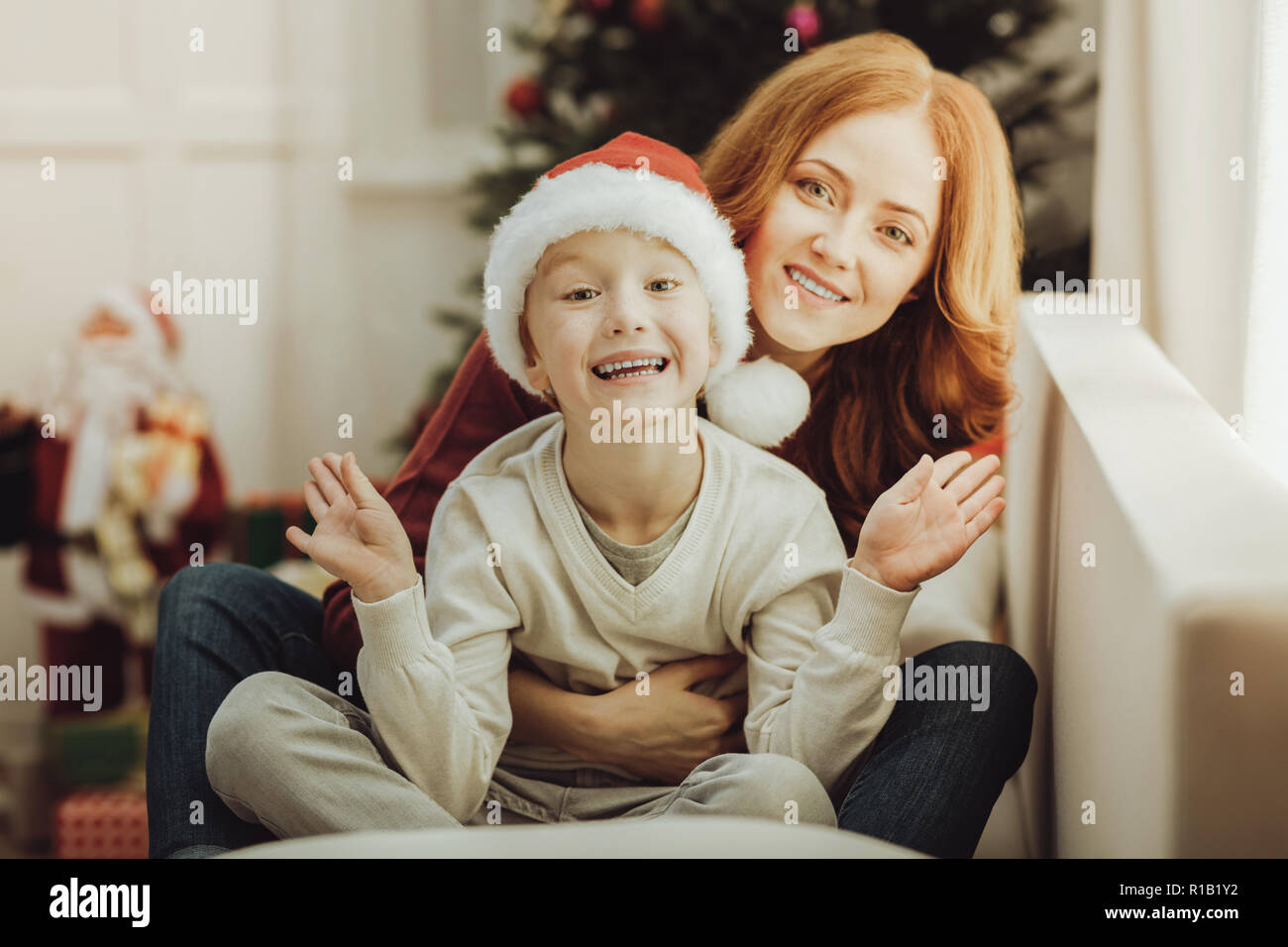 Joyful kid demonstrating his emotions Stock Photo - Alamy