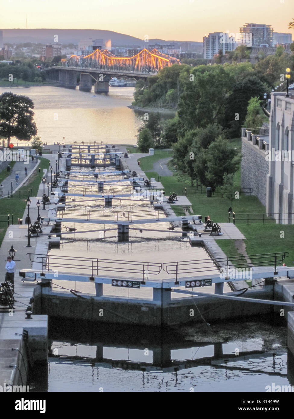 Rideau Canal Locks at Twilight in Ottawa City, Ontario, Canada Stock ...