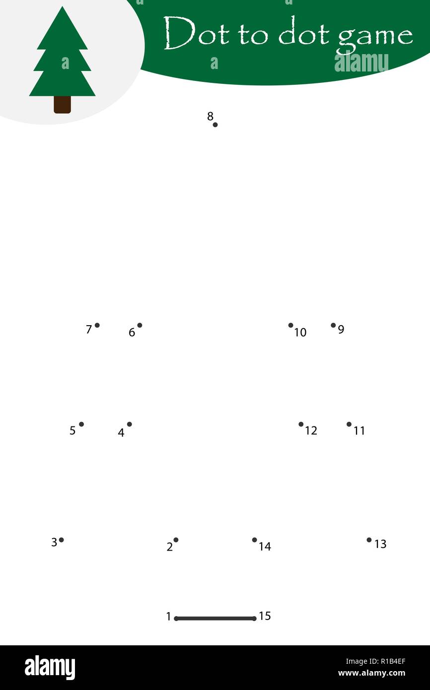 Christmas tree in cartoon style, xmas dot to dot game, coloring page ...