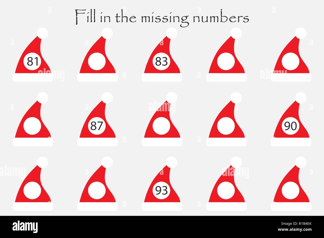 Game with christmas hats for children, fill in the missing numbers ...