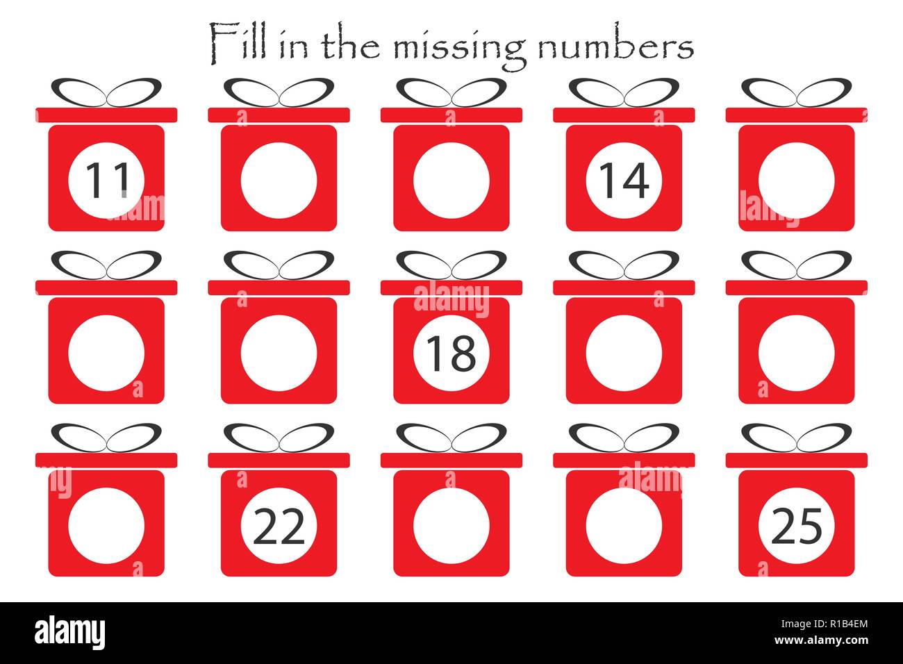 Game with christmas gifts for children, fill in the missing numbers ...