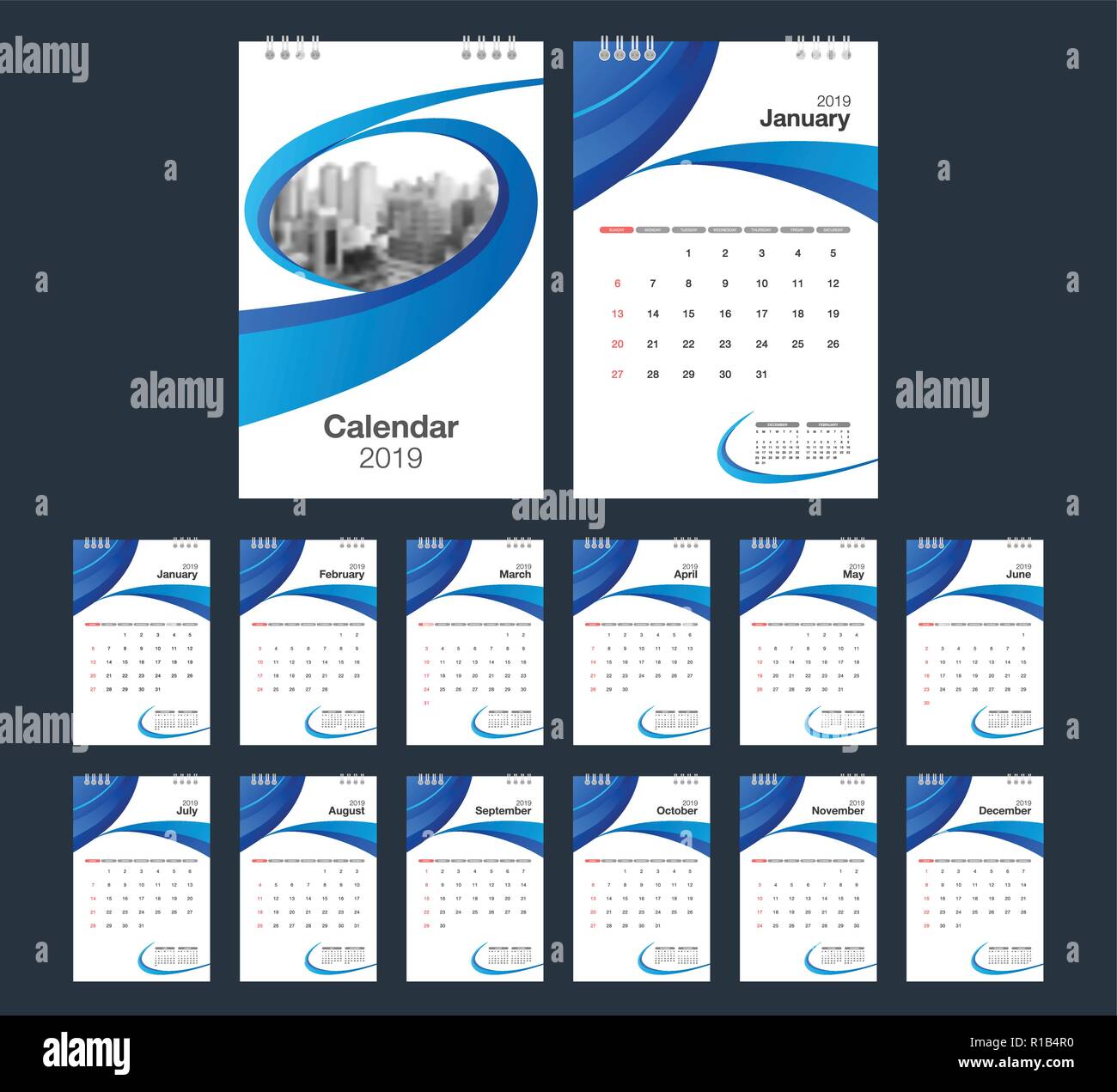 2019 Calendar. Desk Calendar modern design template with place for ...