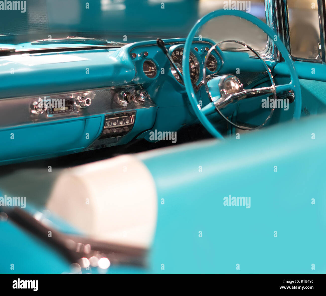 Interior of luxury vintage car close up Stock Photo - Alamy