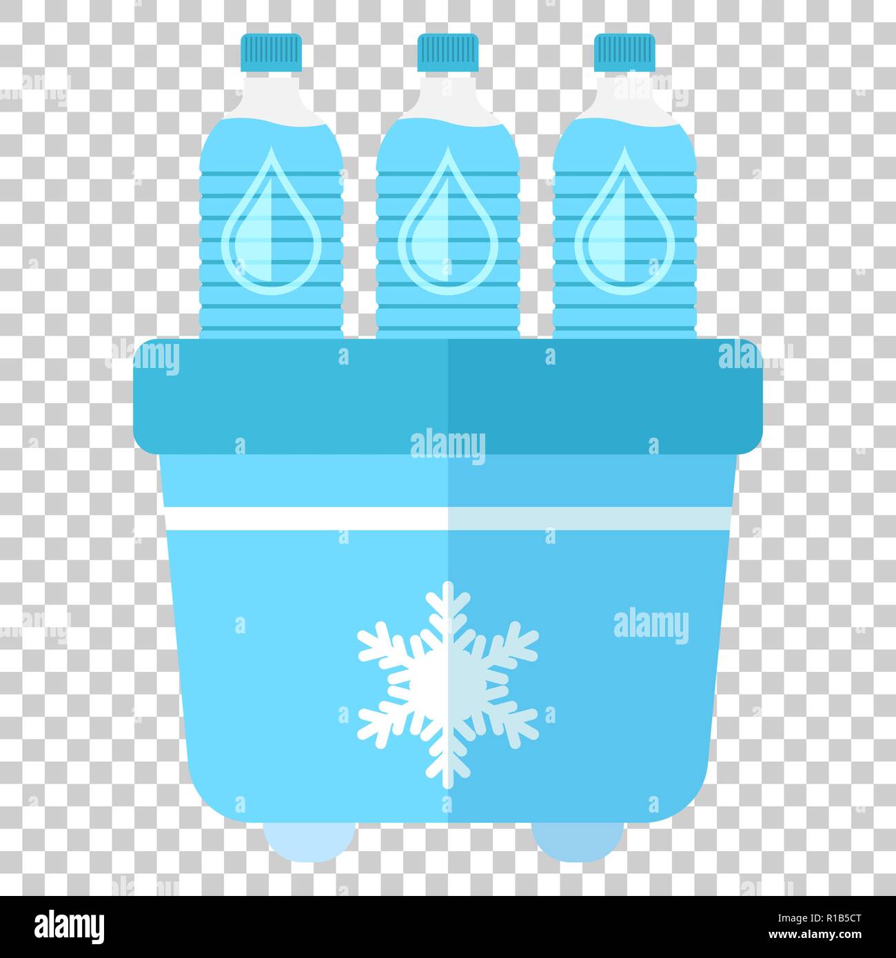 Portable fridge refrigerator with water bottle icon in flat style ...