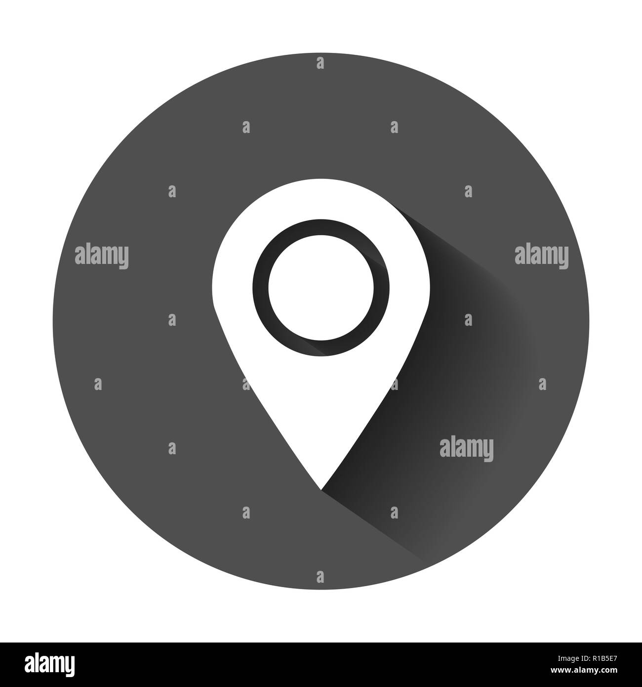 Pin map icon in flat style. Gps navigation vector illustration with long shadow. Target ...