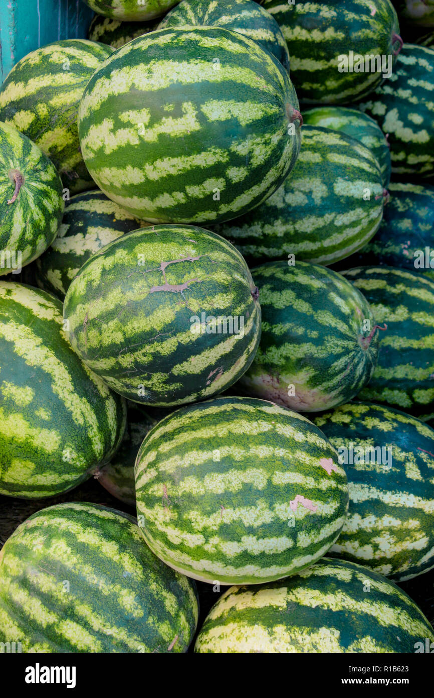 Dozens of watermelons in a Turkish street bazaar in display Stock Photo ...
