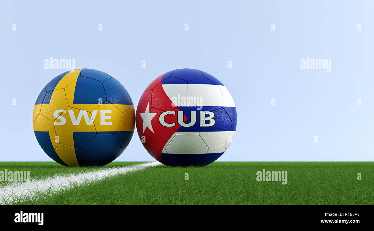 Sweden vs. Cuba Soccer Match - Soccer balls in Sweden and Cuba national ...