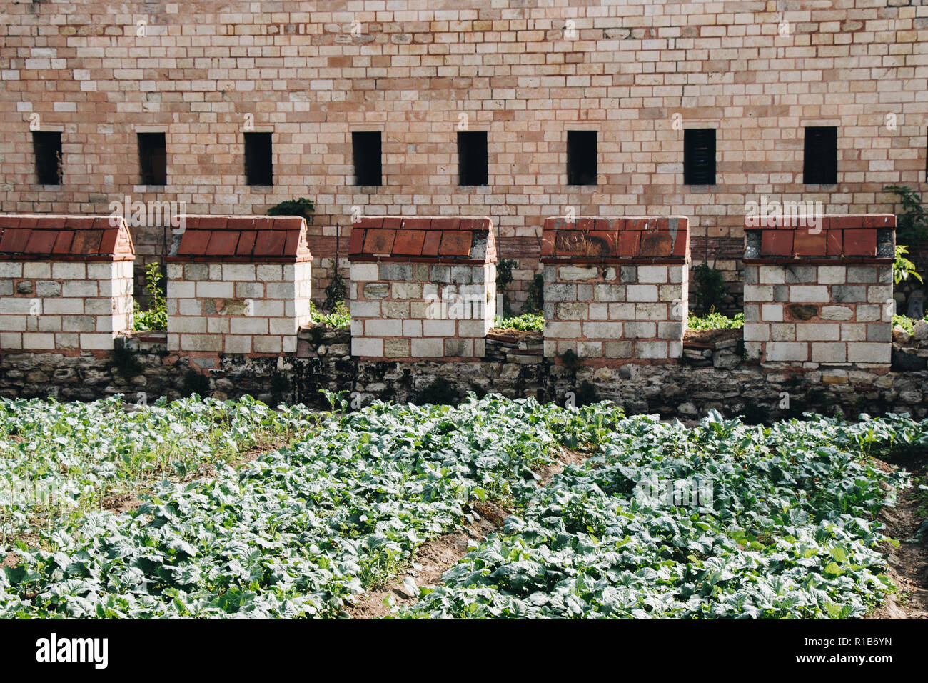 The ancient city walls of Constantinople in Istanbul, Turkey Stock ...