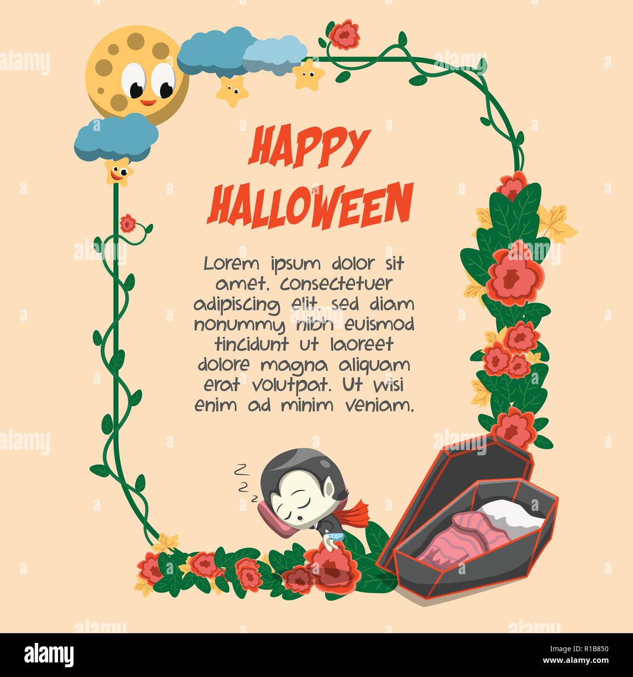 The floral halloween cute character frame Stock Vector Image & Art - Alamy