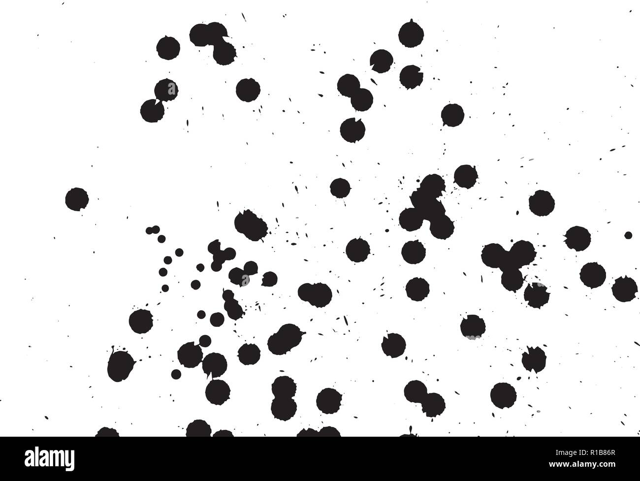 Ink grunge drops texture. Black hand drawn splashes and stains on white ...