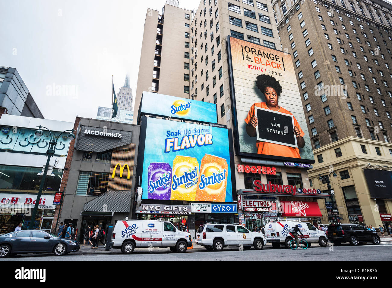 New York City, USA - July 25, 2018: Seventh Avenue with huge ...