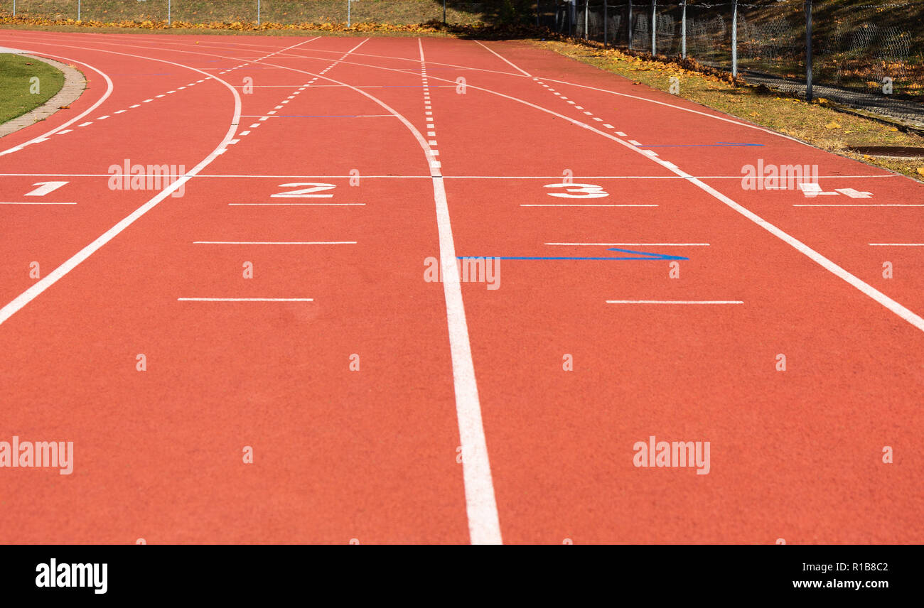 Running Track In A Sports Stadium. Autumn Scene Stock Photo - Alamy
