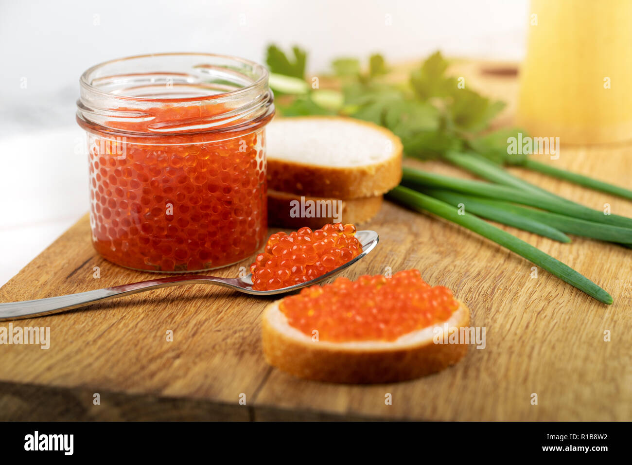 red caviar snacks Stock Photo - Alamy