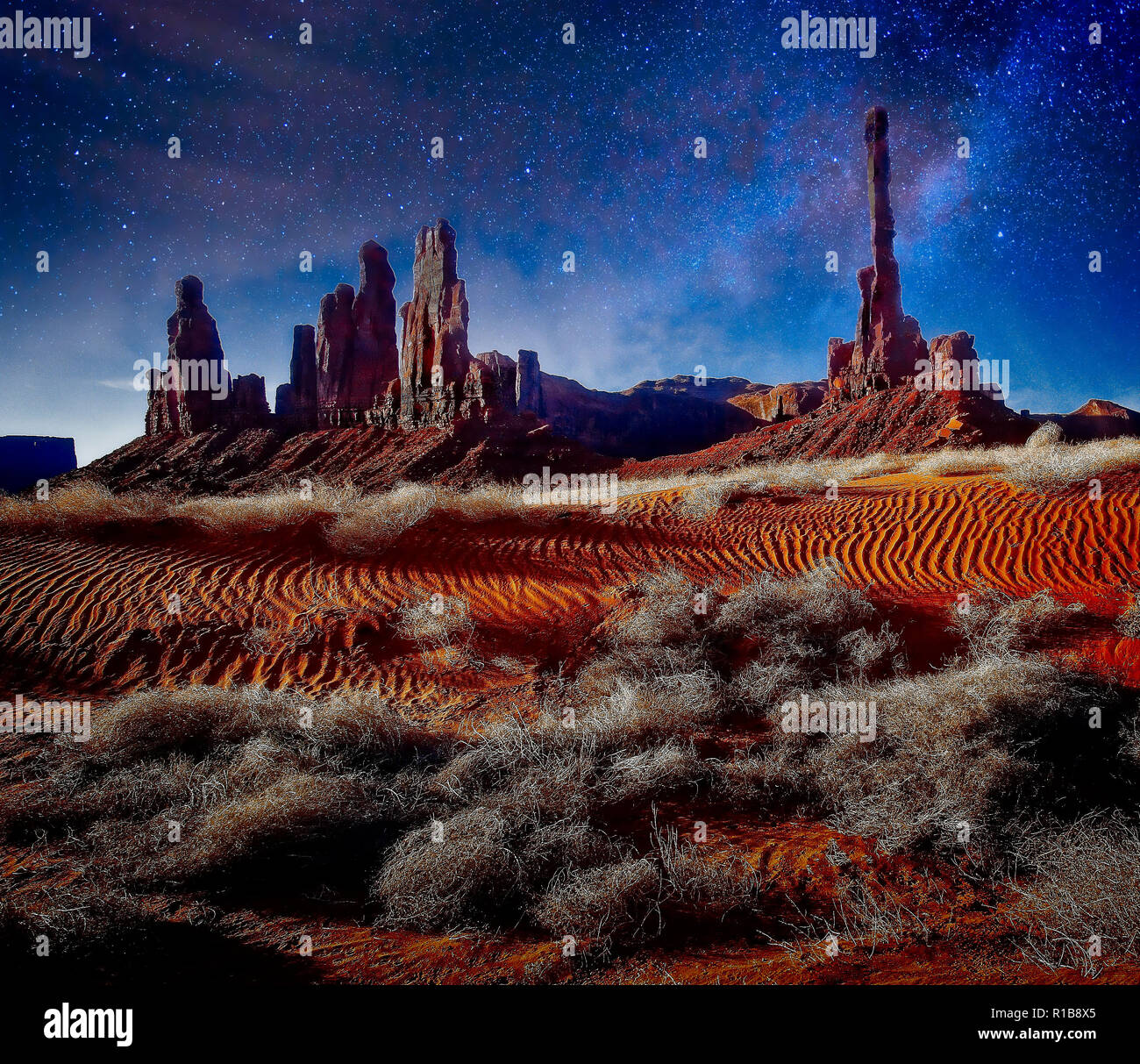 The Totem Pole and Yei Bi Chei Dancers in early morning while the stars ...