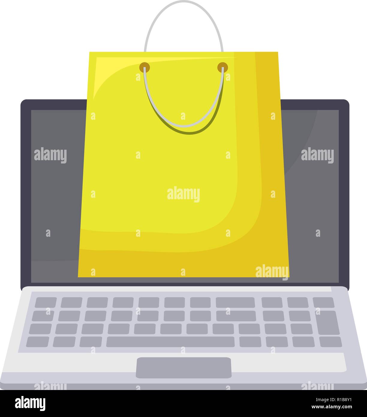 laptop computer and shopping bag over white background, vector ...