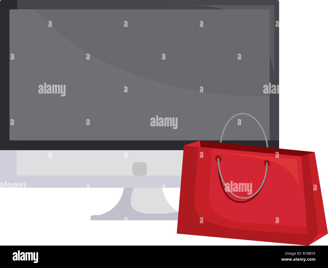 computer and shopping bag over white background, vector illustration ...