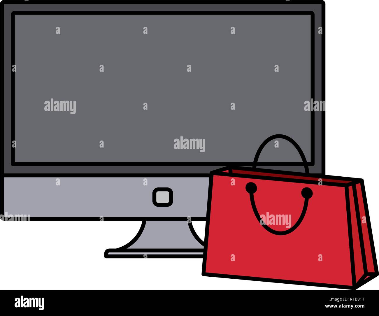 computer and shopping bag over white background, vector illustration ...