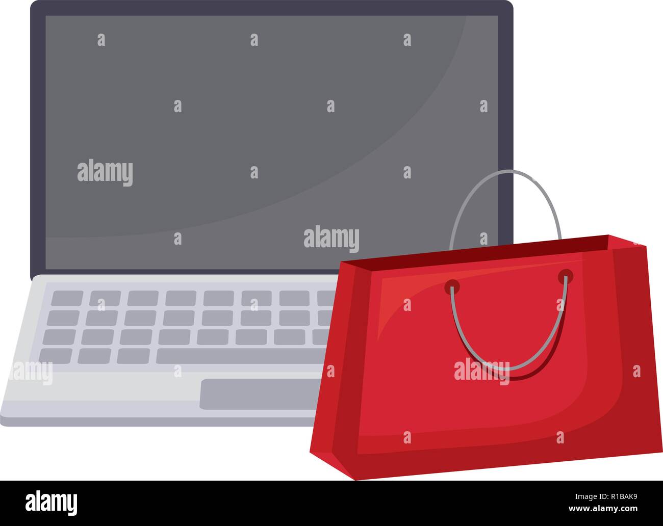 laptop computer and shopping bag over white background, vector ...