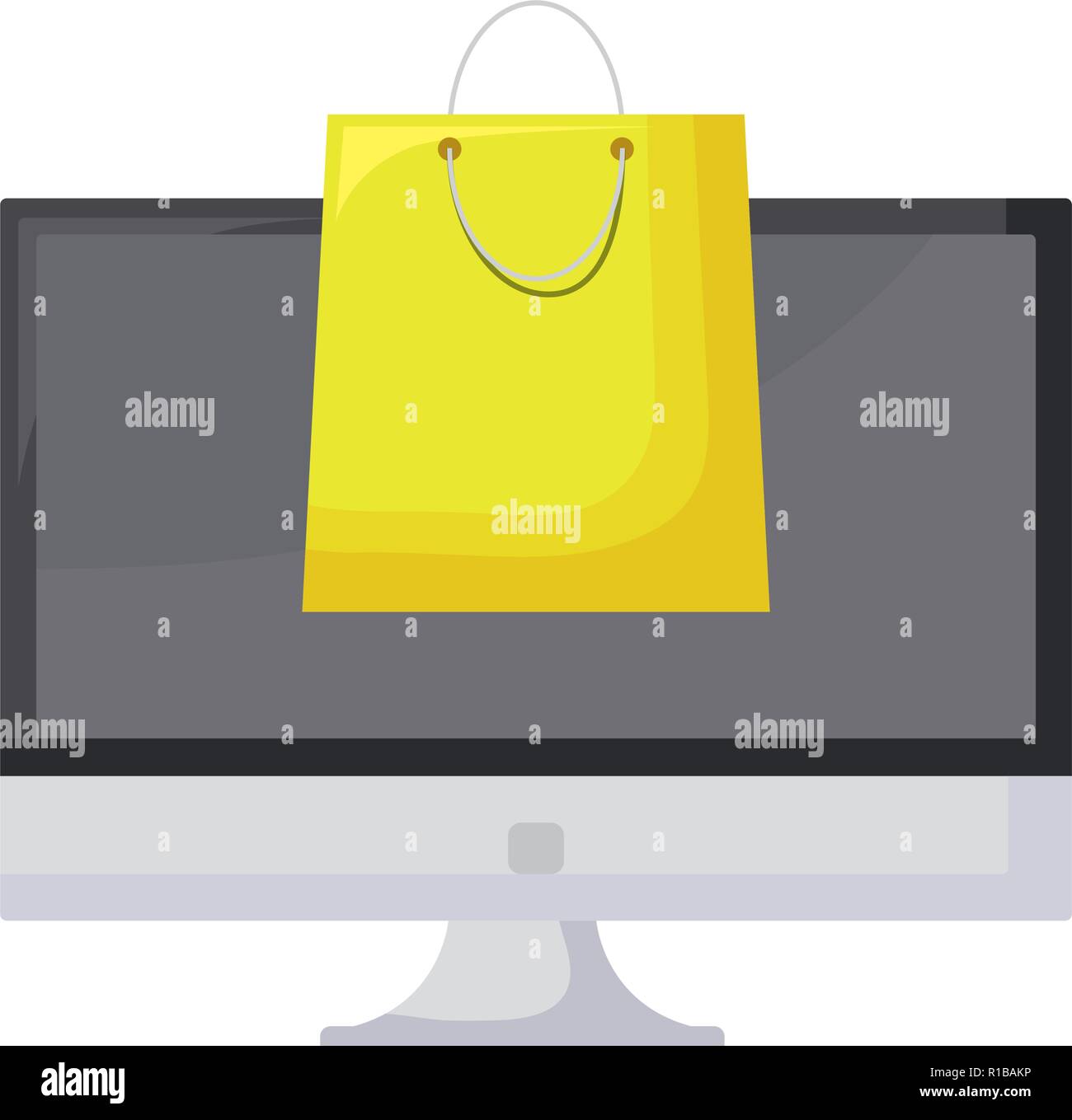 computer and shopping bag over white background, vector illustration ...